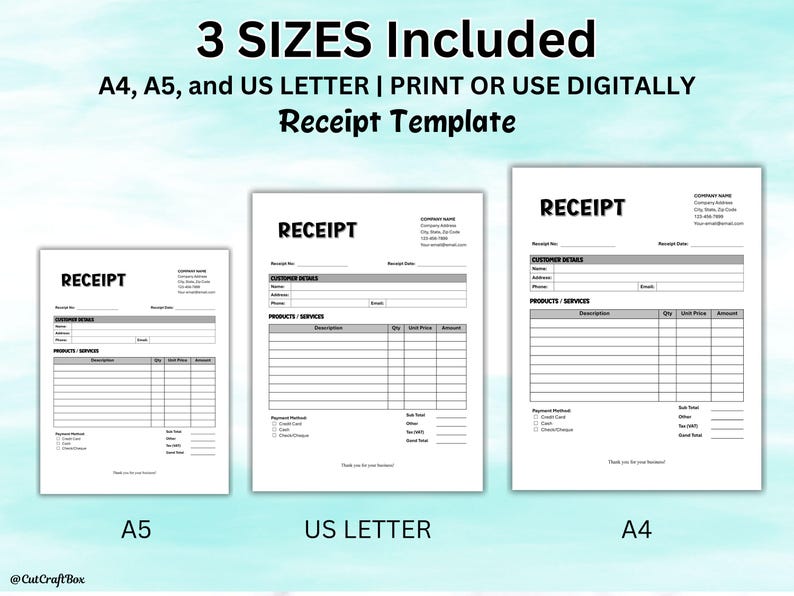 Editable Receipt Template: Small Business Invoice (word, PDF, Google ...
