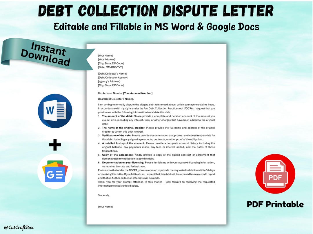 Debt Collection Dispute Letter Template: FDCPA Compliant (digital ...