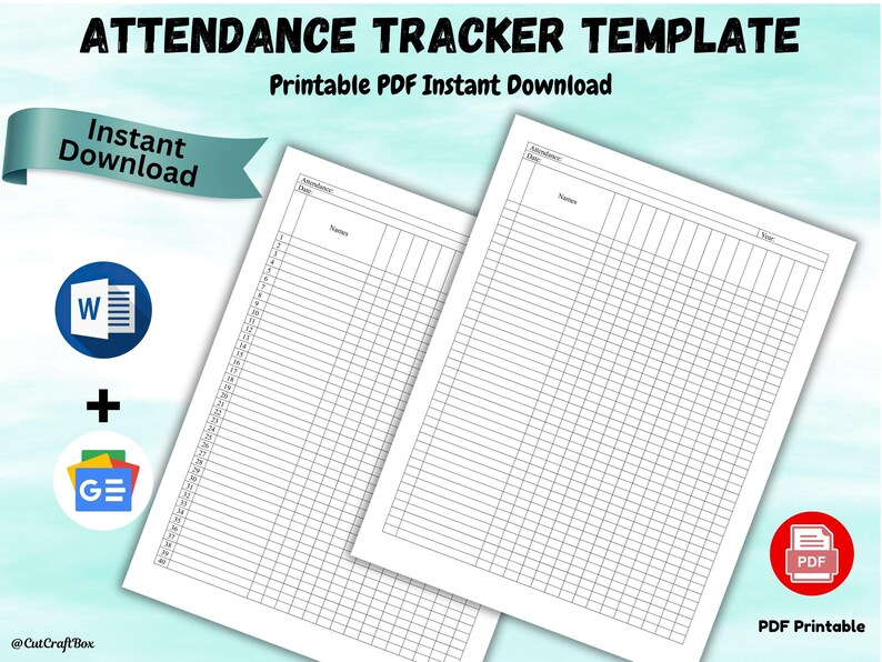Editable Attendance Tracker Template: Printable PDF, MS Word & Google ...