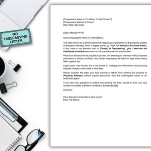 Editable No Trespassing Letter No Trespass Notice Template No Trespassing Warning Letter No ...