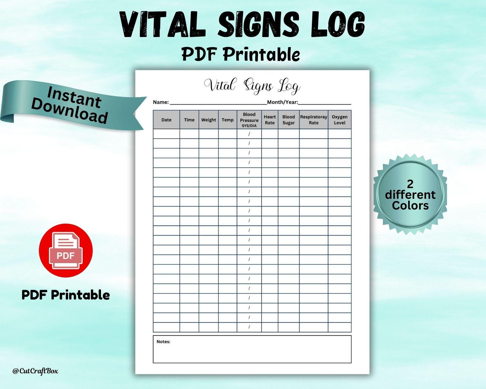 Printable Vital Signs Log Sheet Daily Vital Sign Nursing Vital Log ...