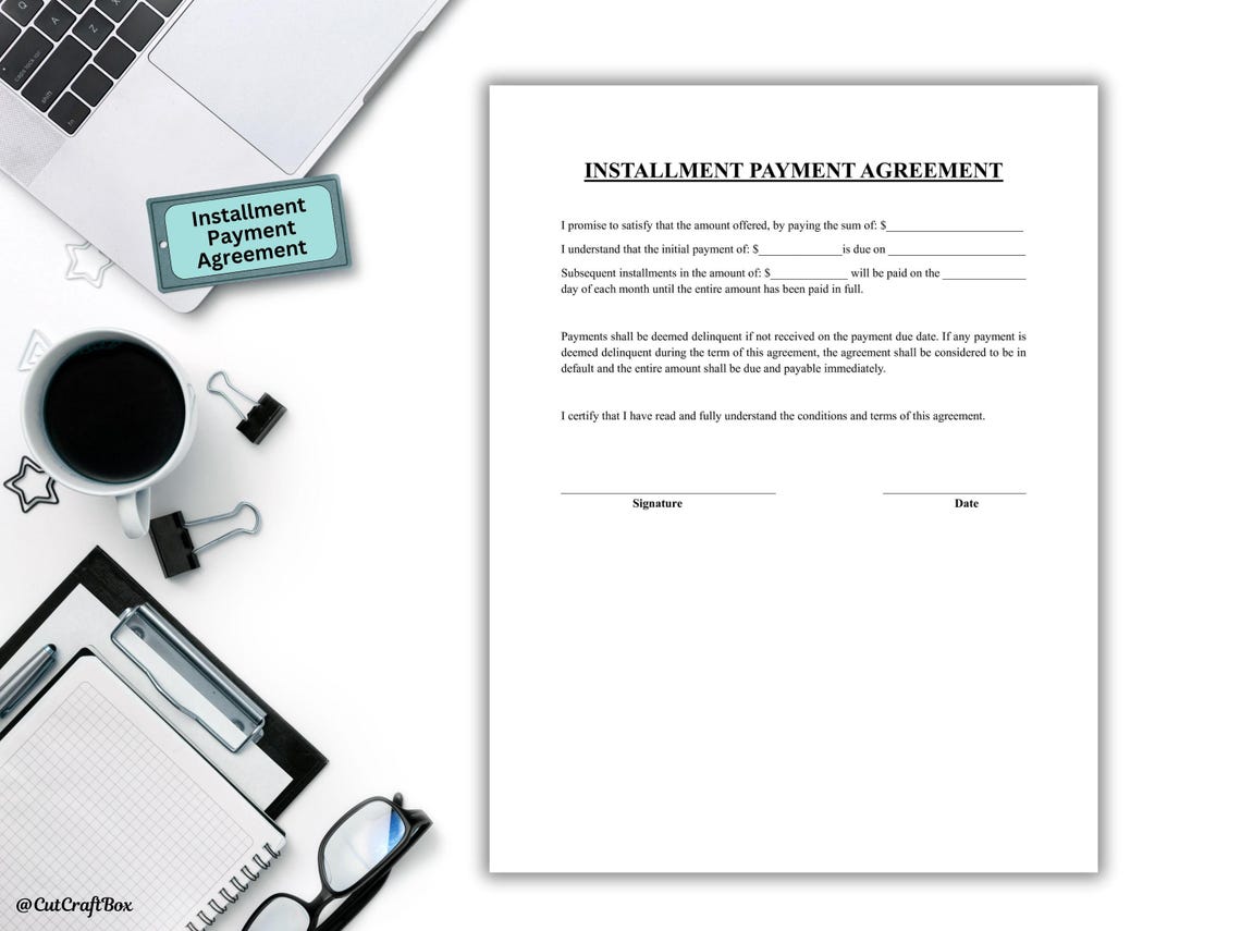 Installment Payment Agreement Template: Editable Loan Contract (digital ...