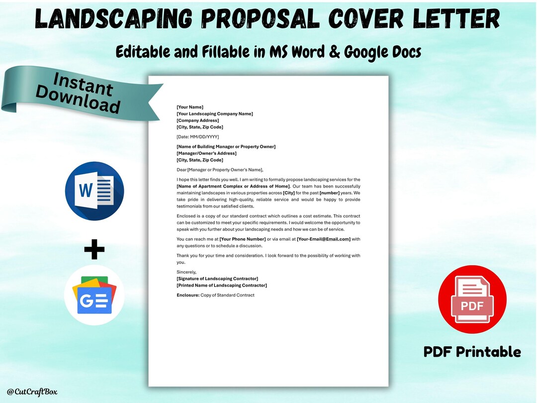 Editable Landscaping Proposal Cover Letter Template (US Letter & A4 ...