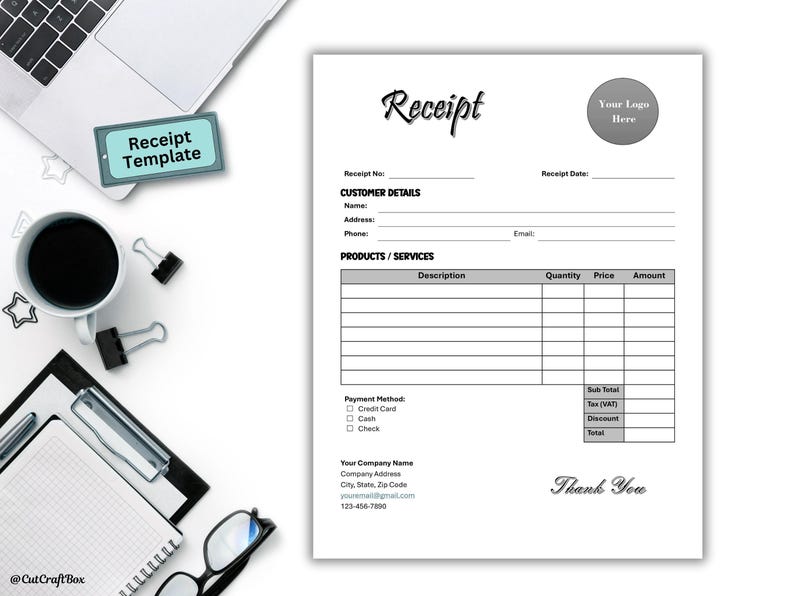 Editable Business Receipt Template: US Letter, A4, A5 (digital Download ...