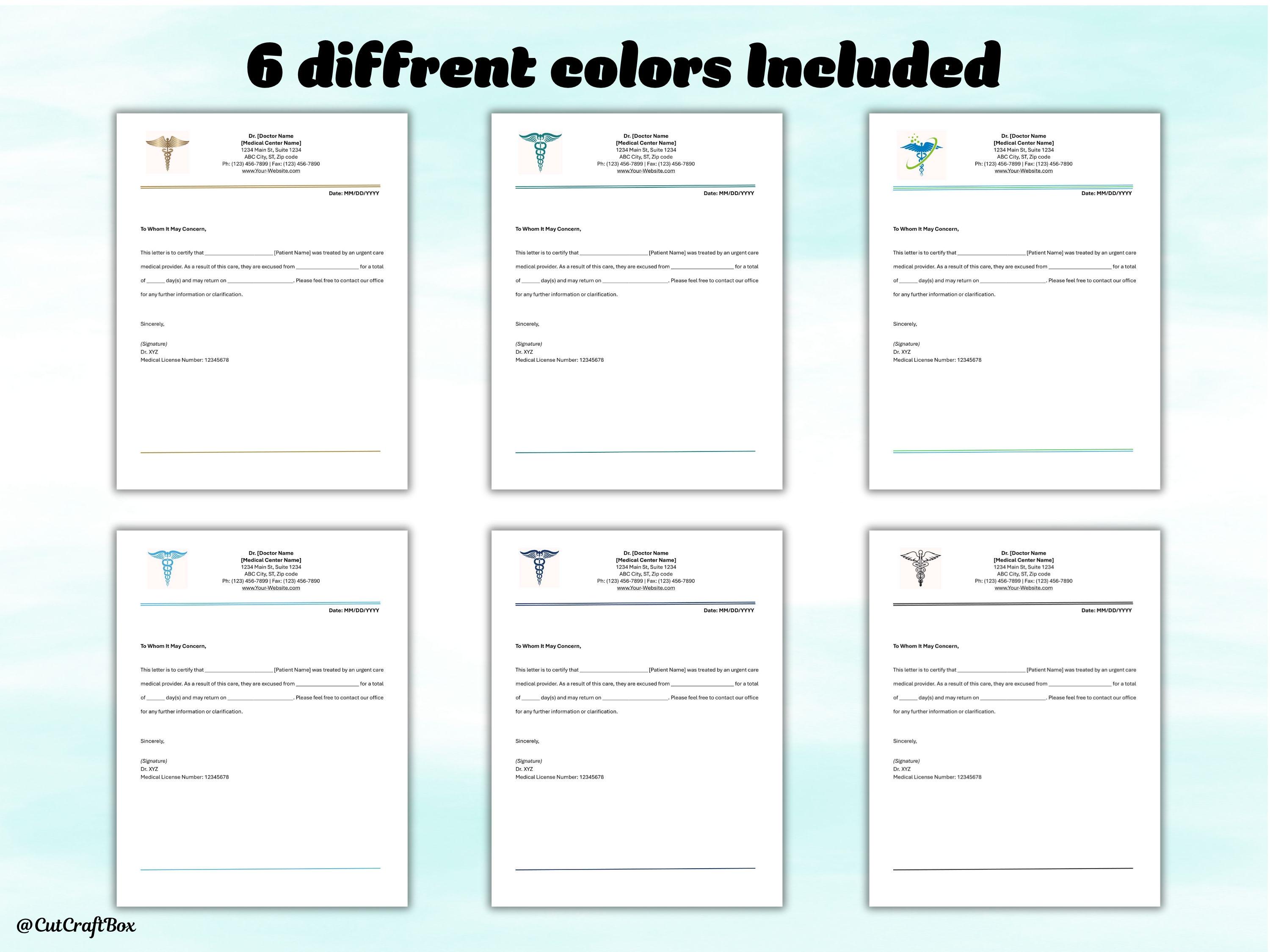 Editable Doctor's Note Template: 6 Color Variations (digital Download ...