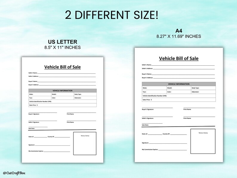 Notarized Vehicle Bill of Sale Template Motor Vehicle Bill of Sale ...
