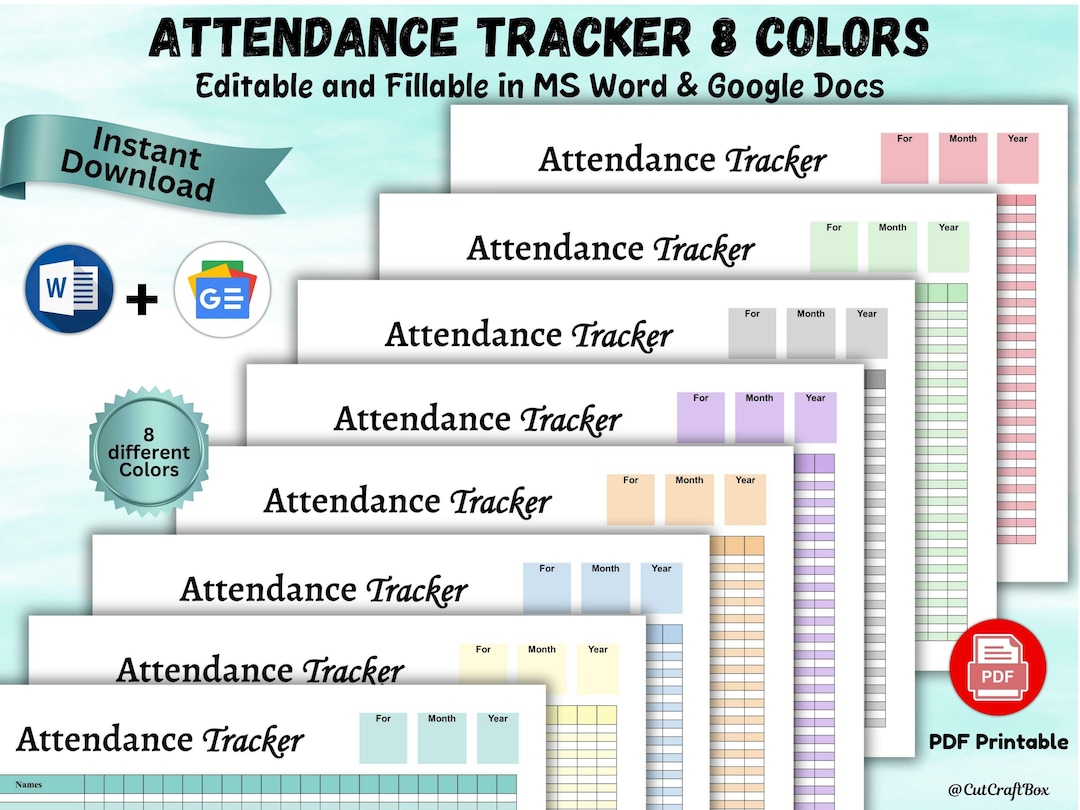 8-color Attendance Tracker Template: Editable Landscape Layout (digital ...