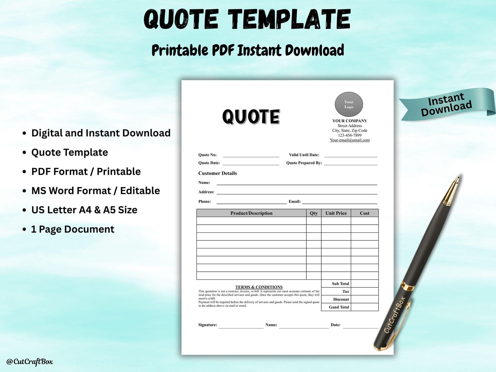 Editable Quote Template Quotation Form Price Estimate for Small ...
