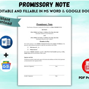 Editable Promissory Note Template: Personal Loan Agreement (digital ...