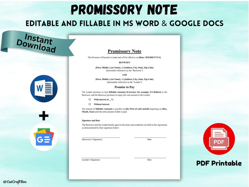 Editable Promissory Note Template: Personal Loan Agreement (digital ...