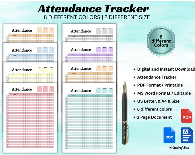 Editable Attendance Record: Printable Classroom Tracker (digital ...