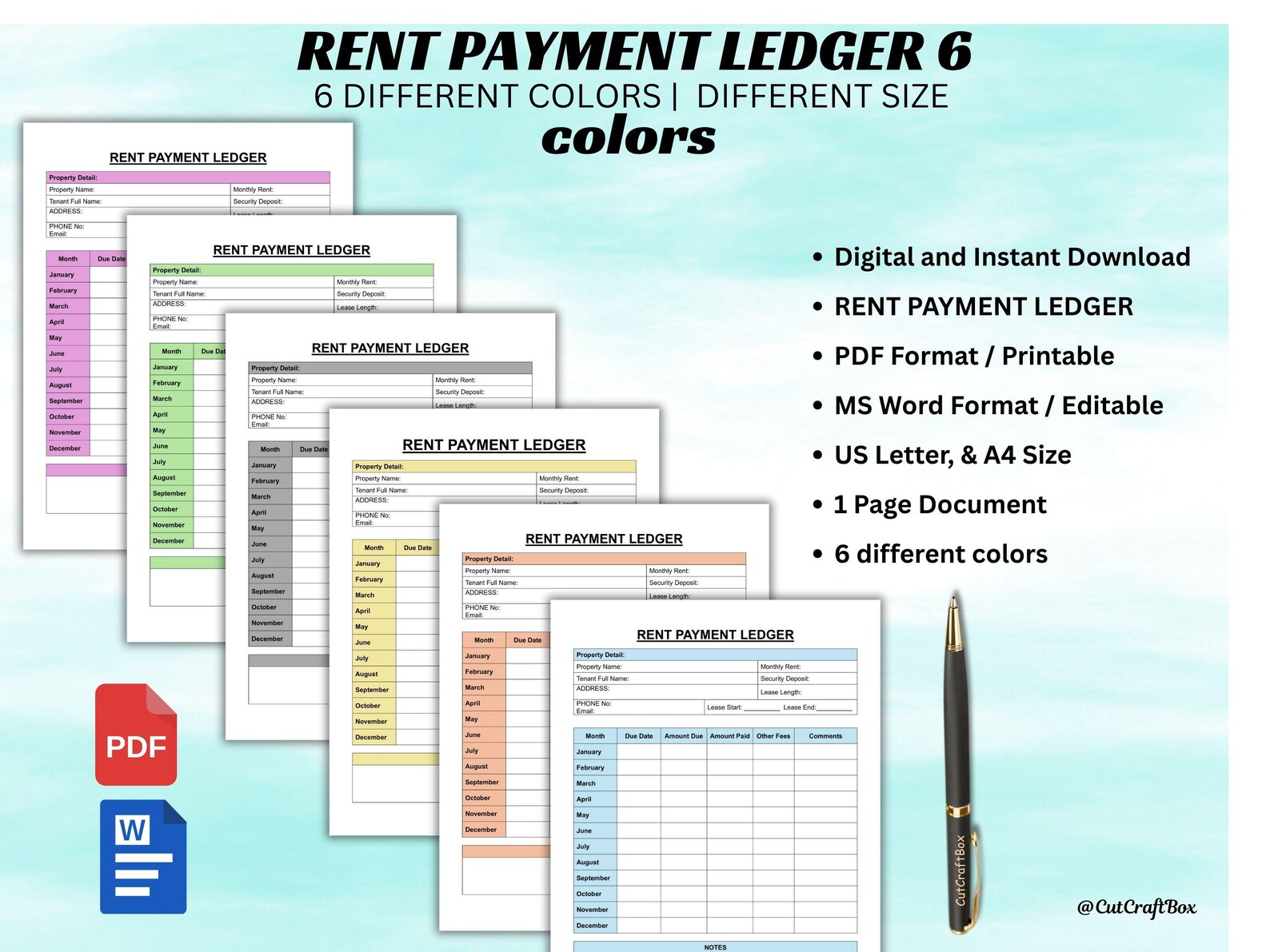 Rent Payment Tracker: Landlord Ledger Template (editable PDF & Word) - Etsy