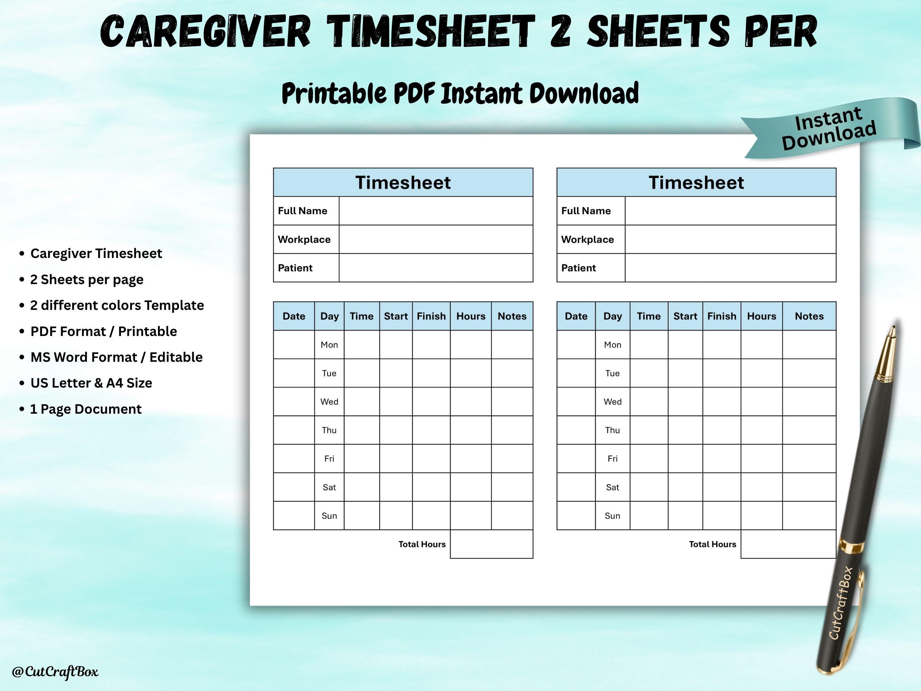 Editable Caregiver Timesheet Template: Biweekly Home Health Care ...