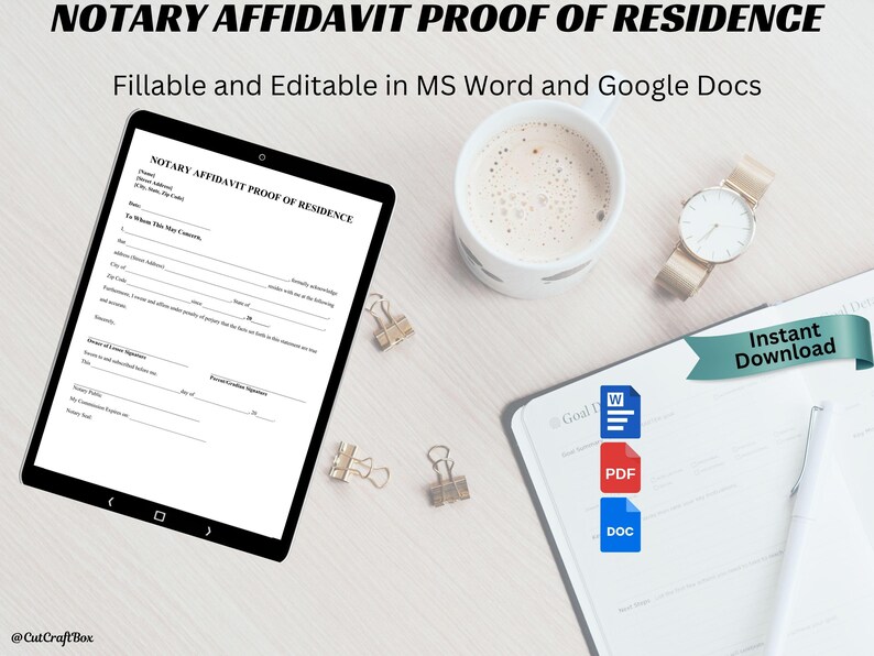 Editable Notary Affidavit Proof of Residence Form Proof of Residence ...