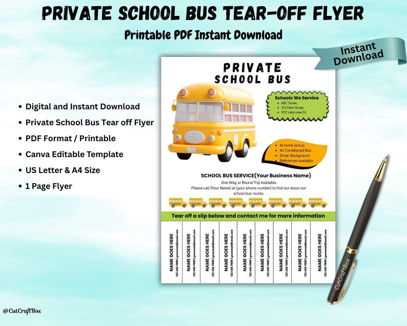 Private School Bus Flyer Template: Editable Canva Design (digital ...