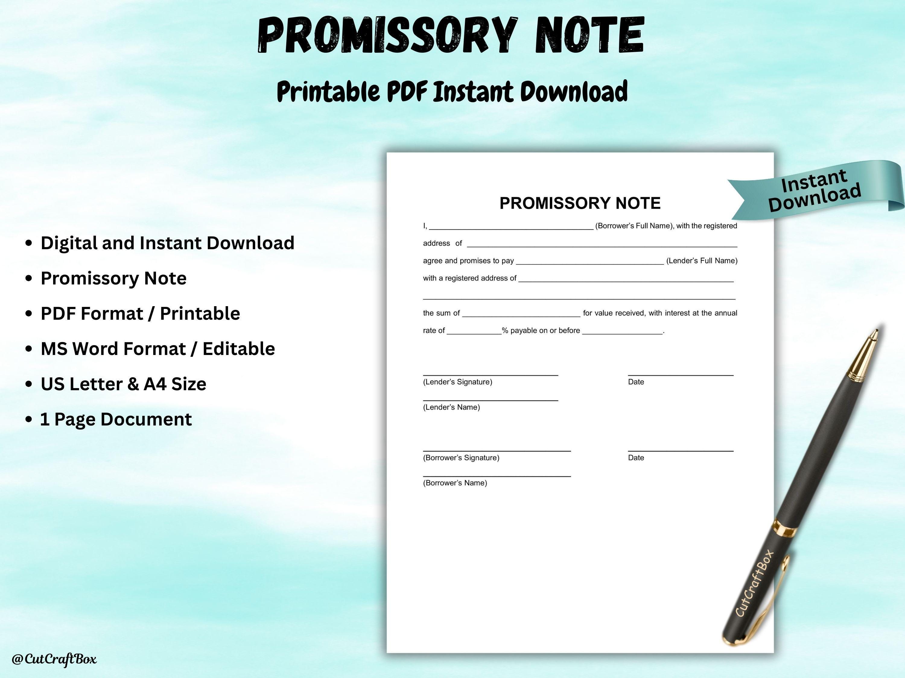 Editable Promissory Note Template: Personal Loan Agreement (digital ...
