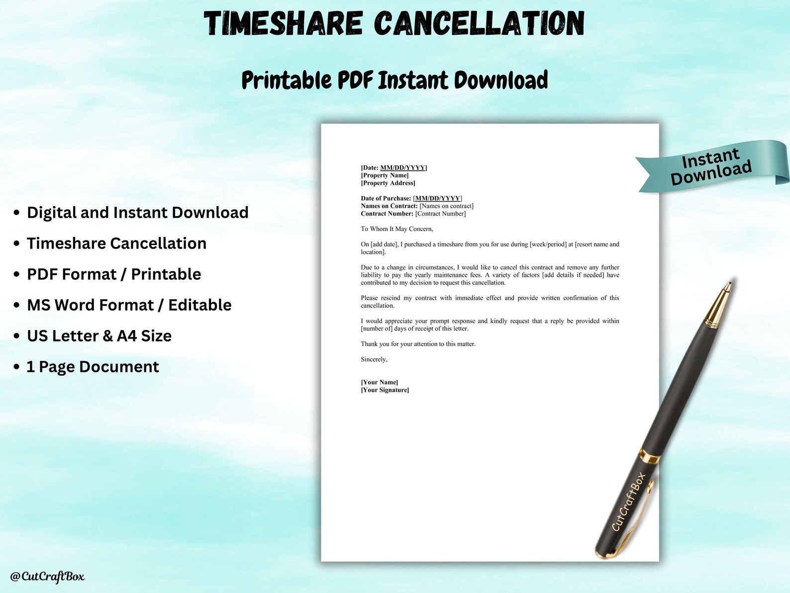 Timeshare Cancellation Letter Template: Editable MS Word & PDF (digital ...