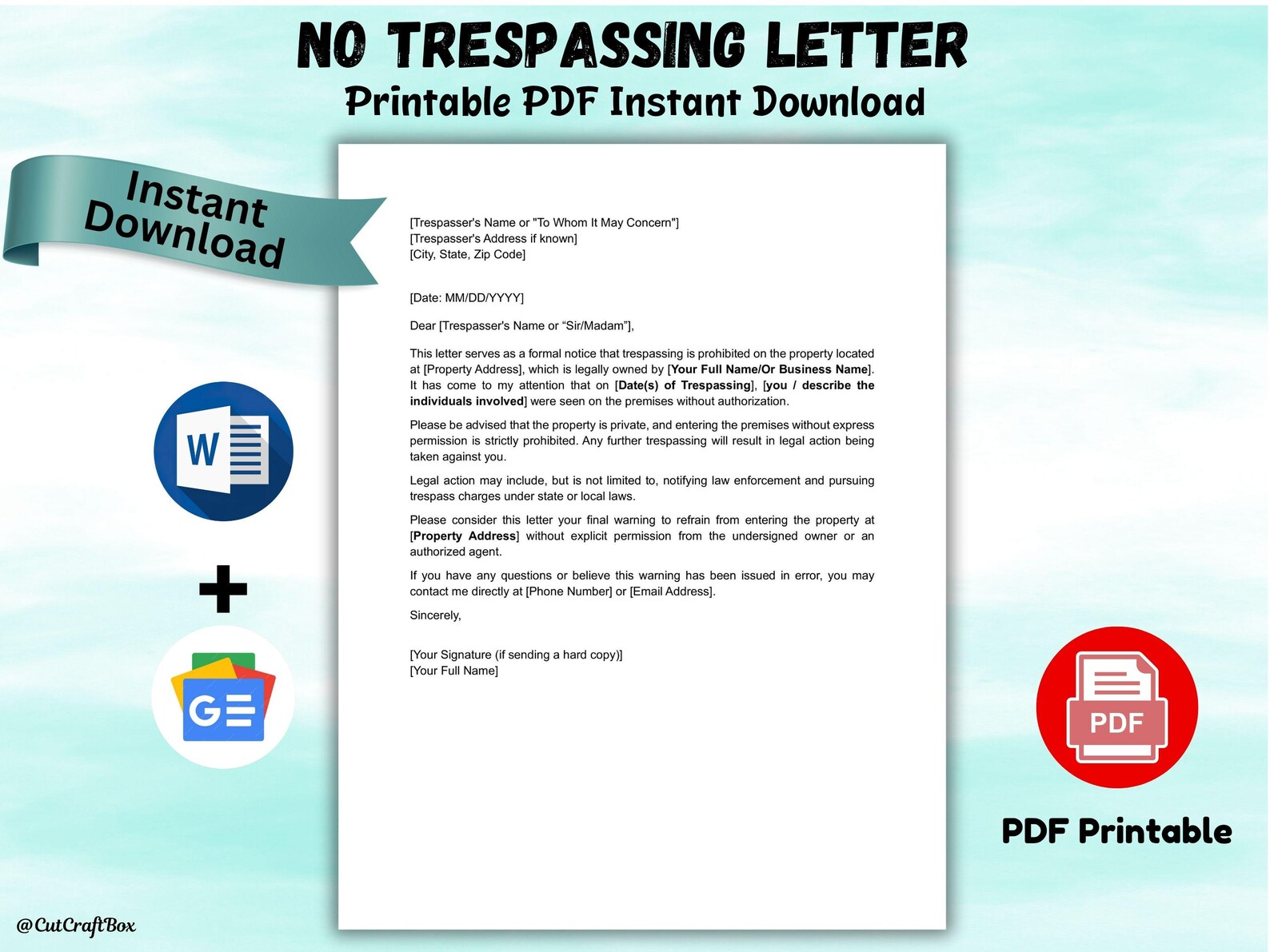 Editable No Trespassing Letter No Trespass Notice Template No Trespassing Warning Letter No ...