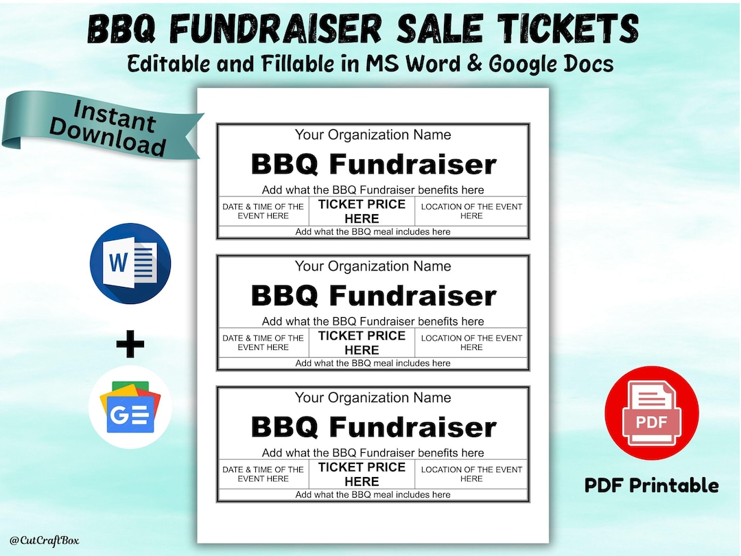 Fundraiser Ticket BBQ Fundraiser Ticket Printable BBQ Fundraiser ...
