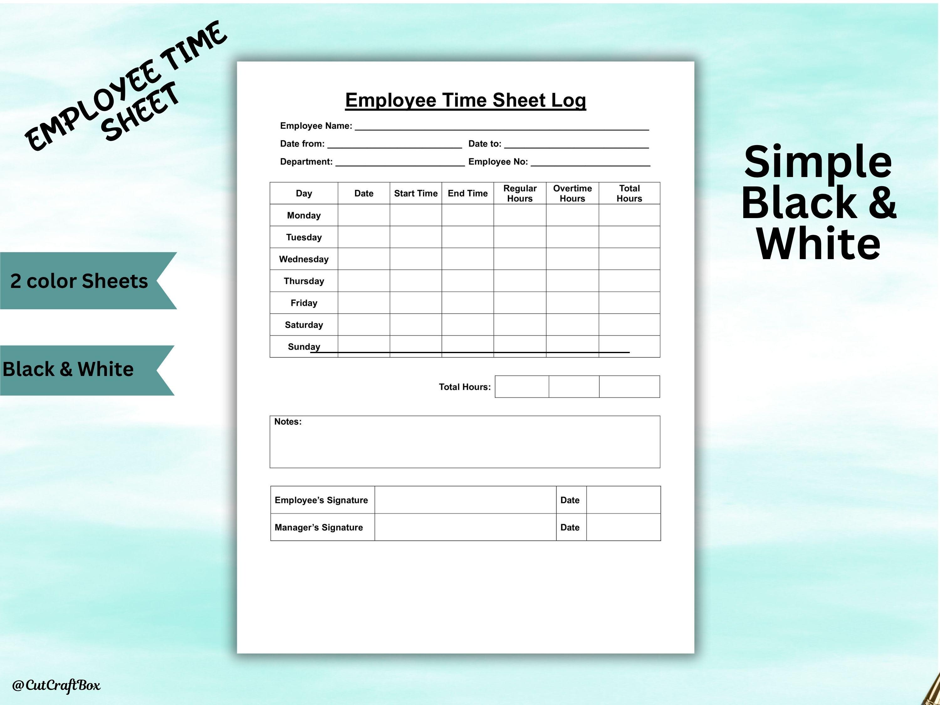 Editable Employee Time Sheet Employee Weekly Time Sheet Timecard ...