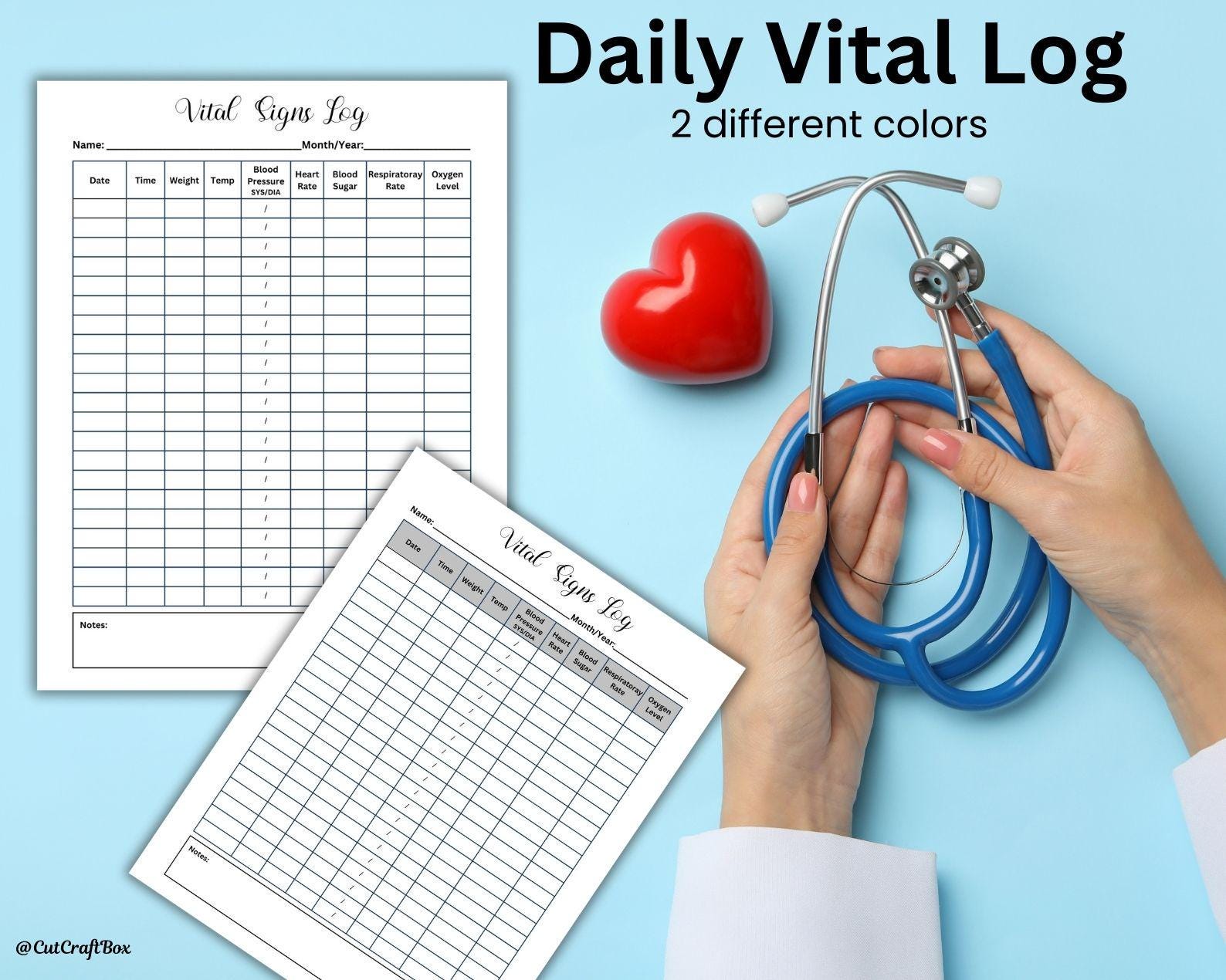 Printable Vital Signs Log Sheet Daily Vital Sign Nursing Vital Log ...