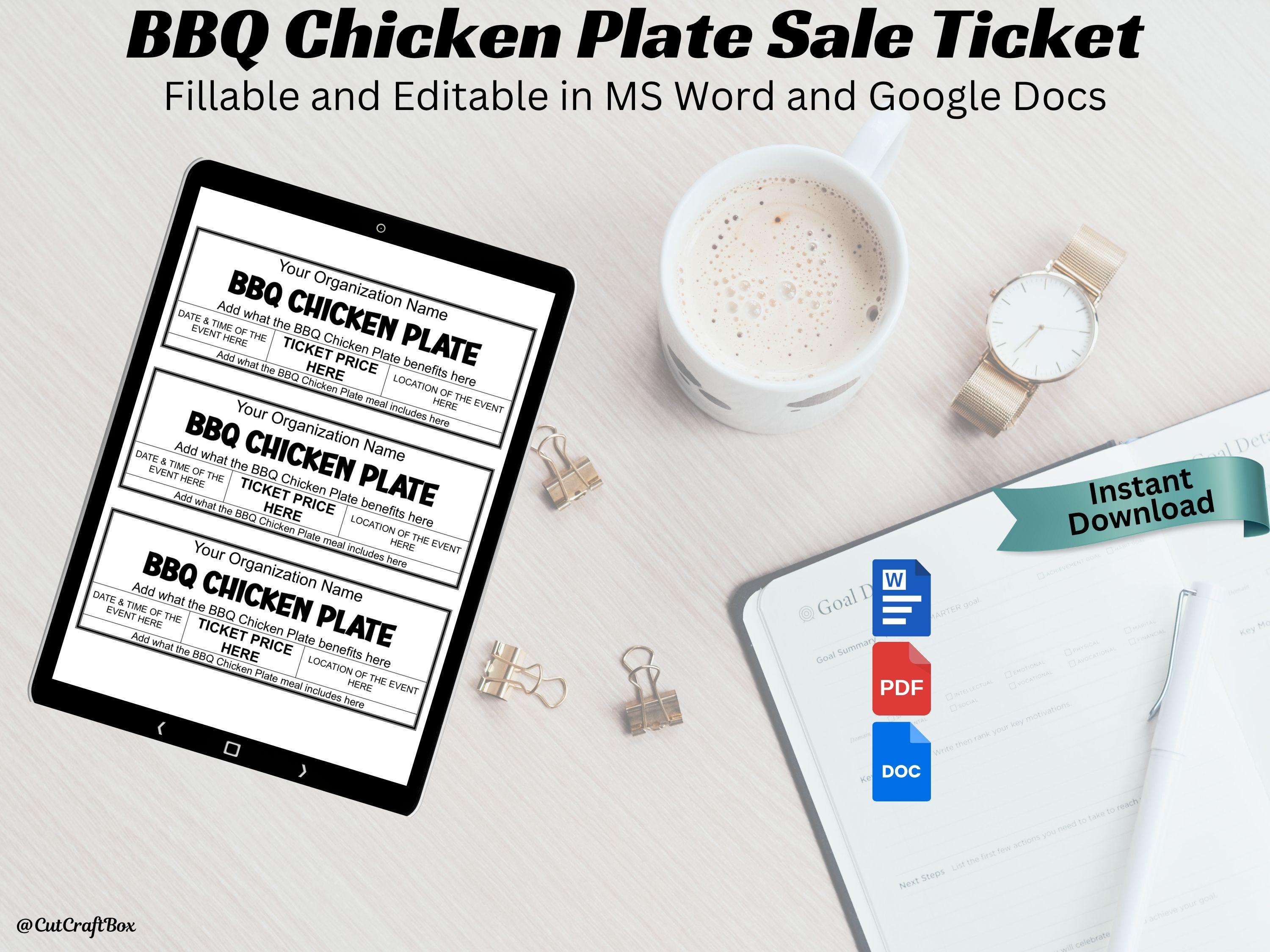 BBQ Chicken Plate Sale Ticket Template (word & PDF) - Etsy