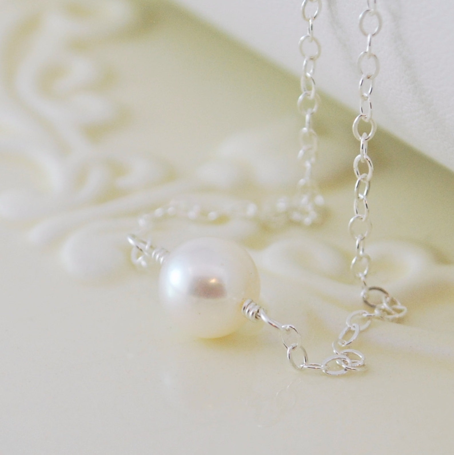 Freshwater Pearl Choker Necklace Floating White Single Etsy