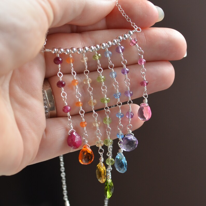 Rainbow Necklace Sterling Silver Ruby Citrine Peridot | Etsy