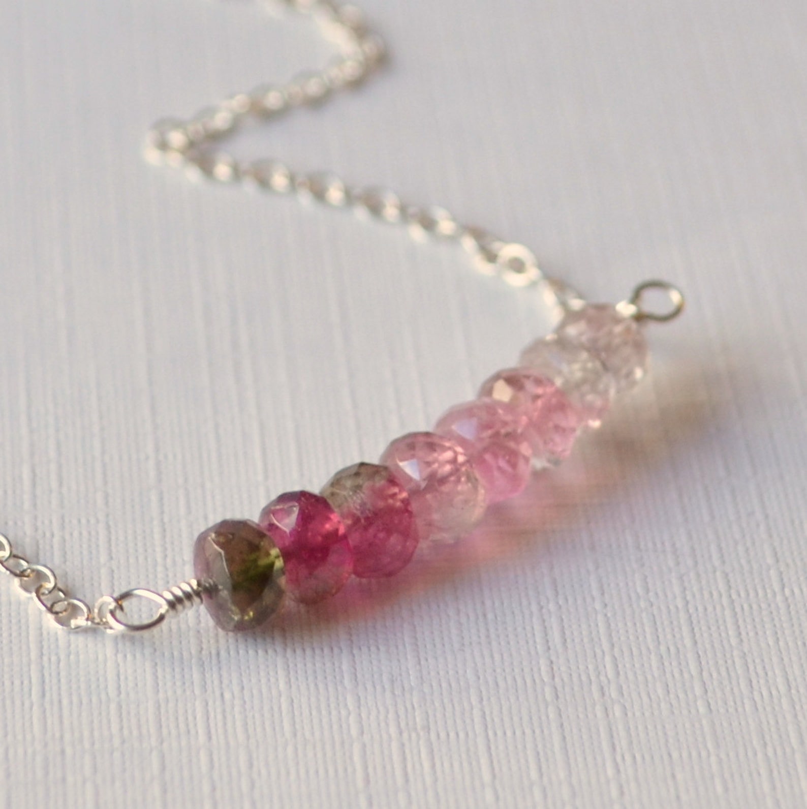 Watermelon Tourmaline Necklace Sterling Silver or Gold Row - Etsy