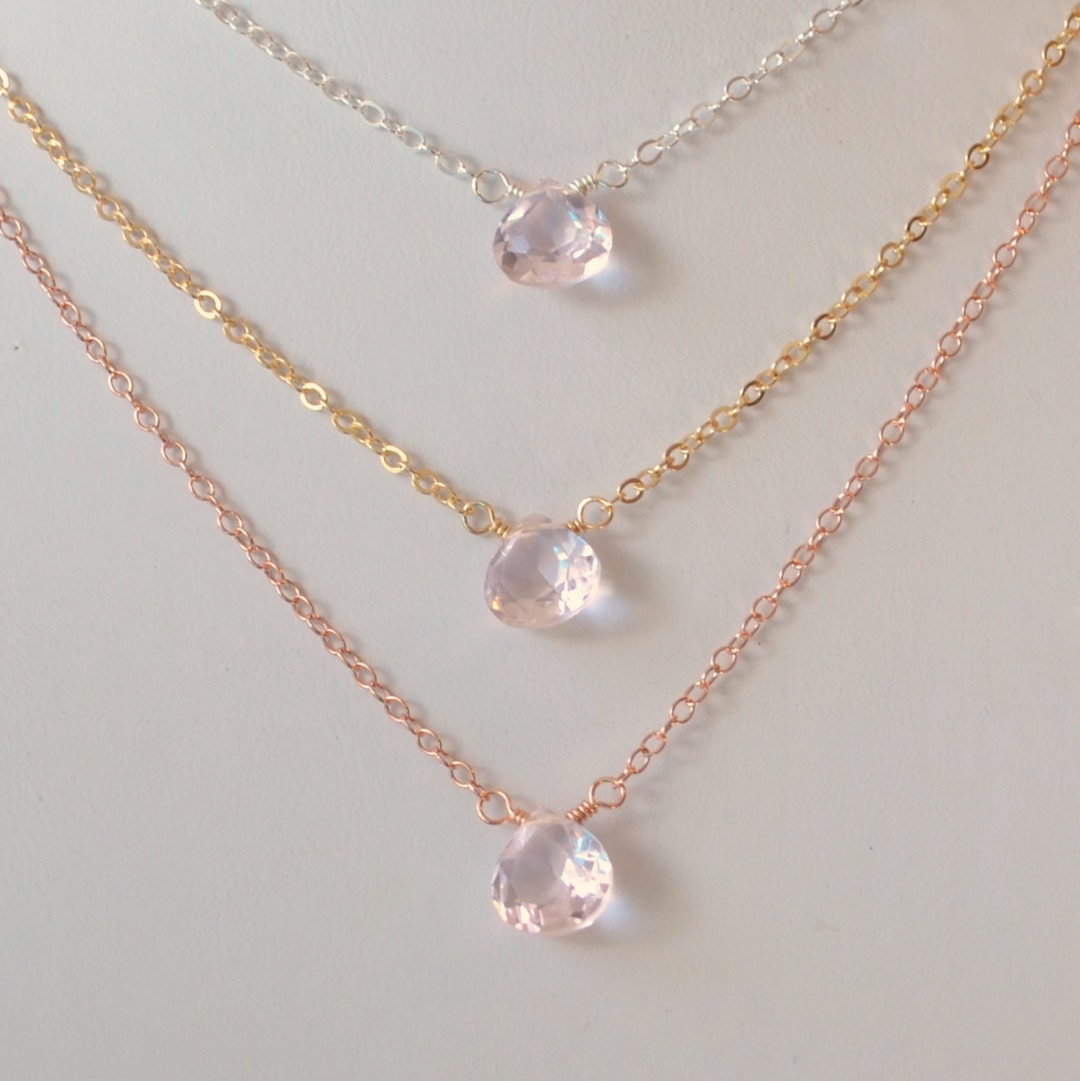 Rose Gold Filled Morganite Quartz Necklace: Soft Pink Gemstone Choker ...