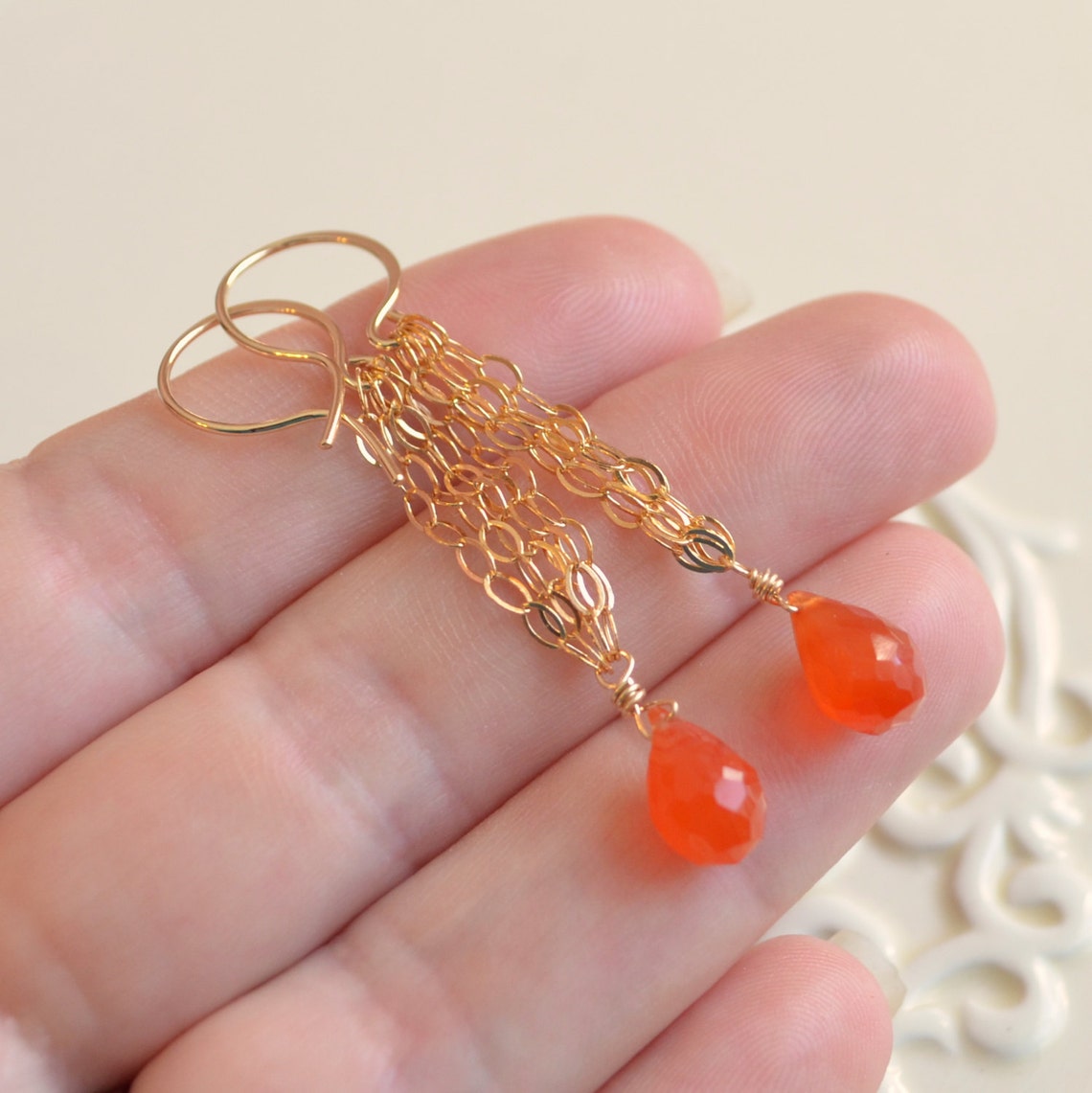 Carnelian Earrings Orange Gemstone Jewelry Bright Earings - Etsy