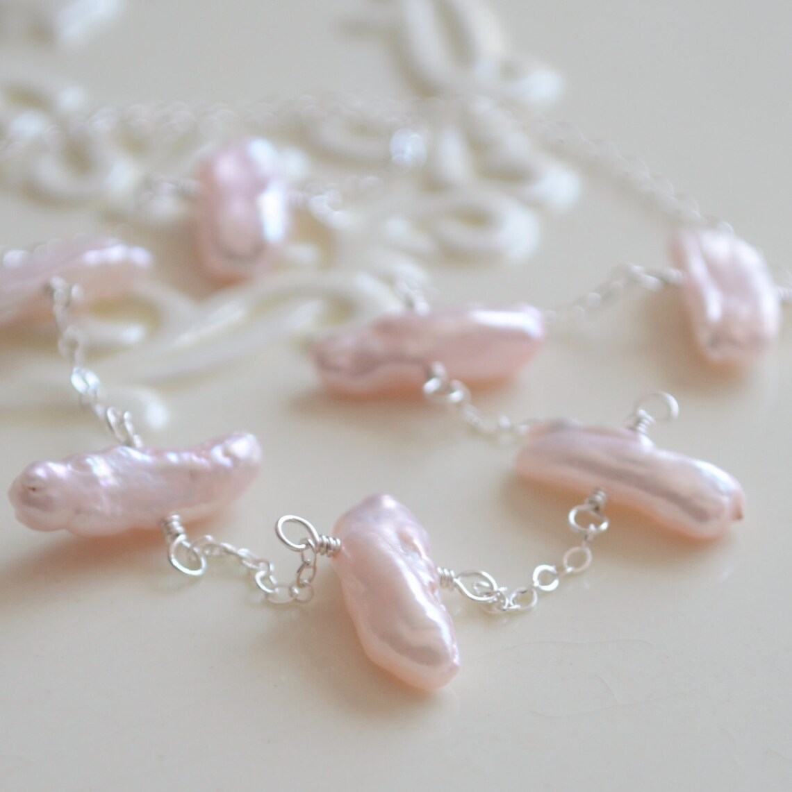 Freshwater Biwa Pearl Necklace Gold or Sterling Silver Shell - Etsy