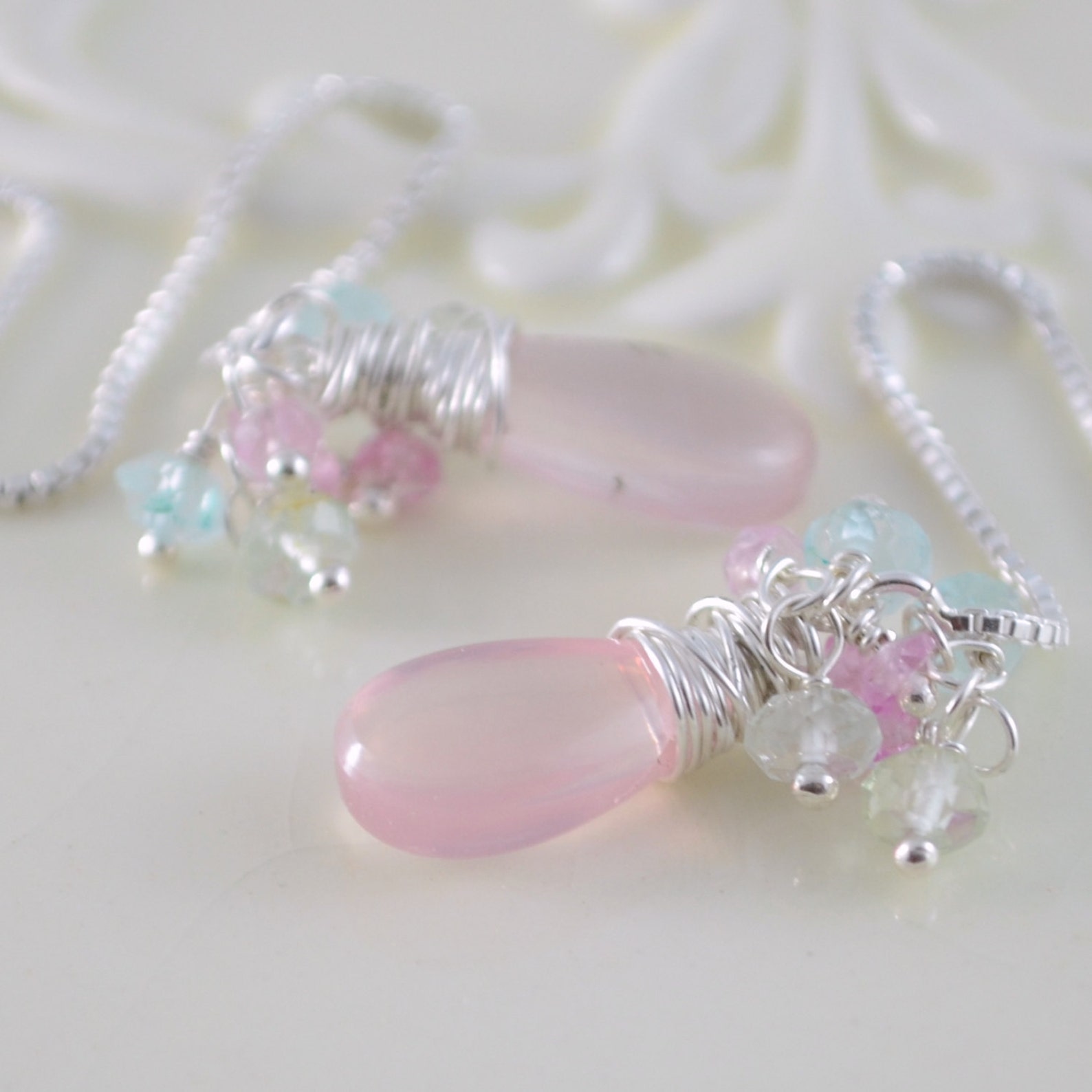 Rose Quartz Earrings Threader Earrings Pale Pink Pastel - Etsy