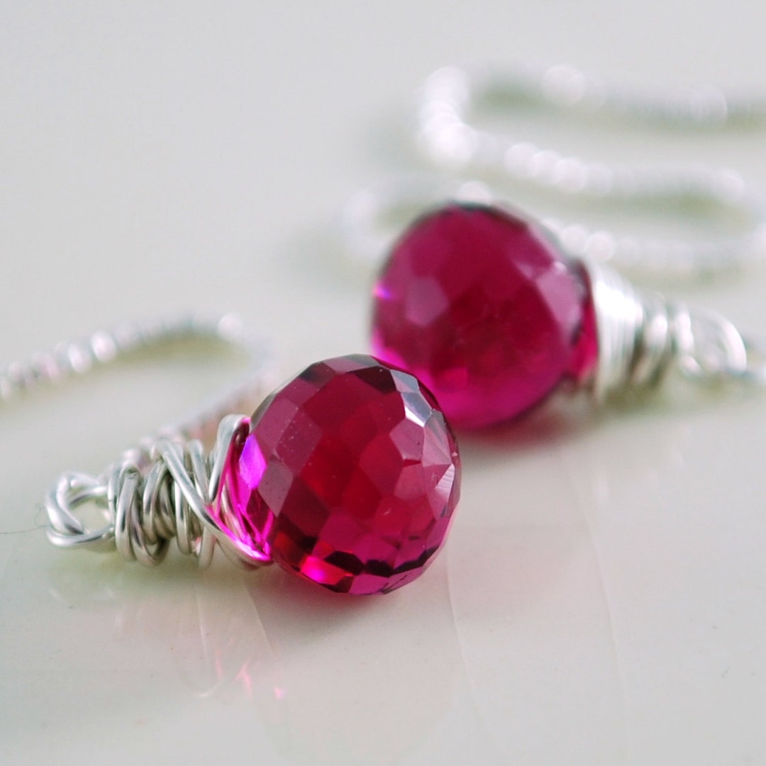 Fuchsia Quartz Earrings Berry Gemstone Threaders - Etsy