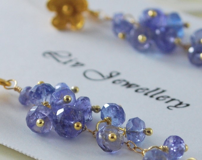 Periwinkle Blue Tanzanite Earrings, Rare Gemstones, Waterfall Cluster ...