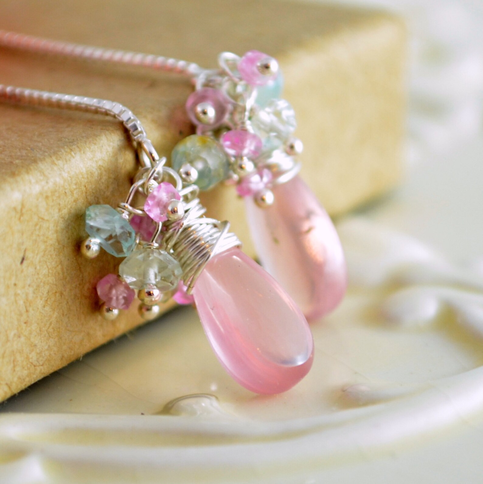 Rose Quartz Earrings Threader Earrings Pale Pink Pastel - Etsy