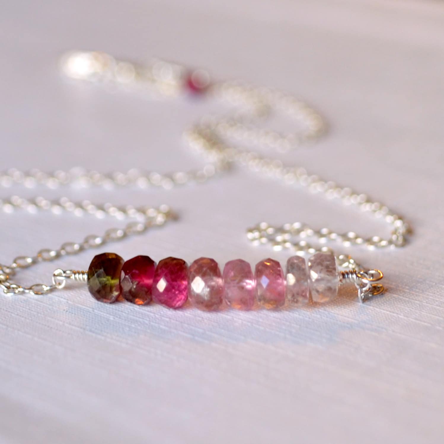 Watermelon Tourmaline Necklace Sterling Silver or Gold Row - Etsy