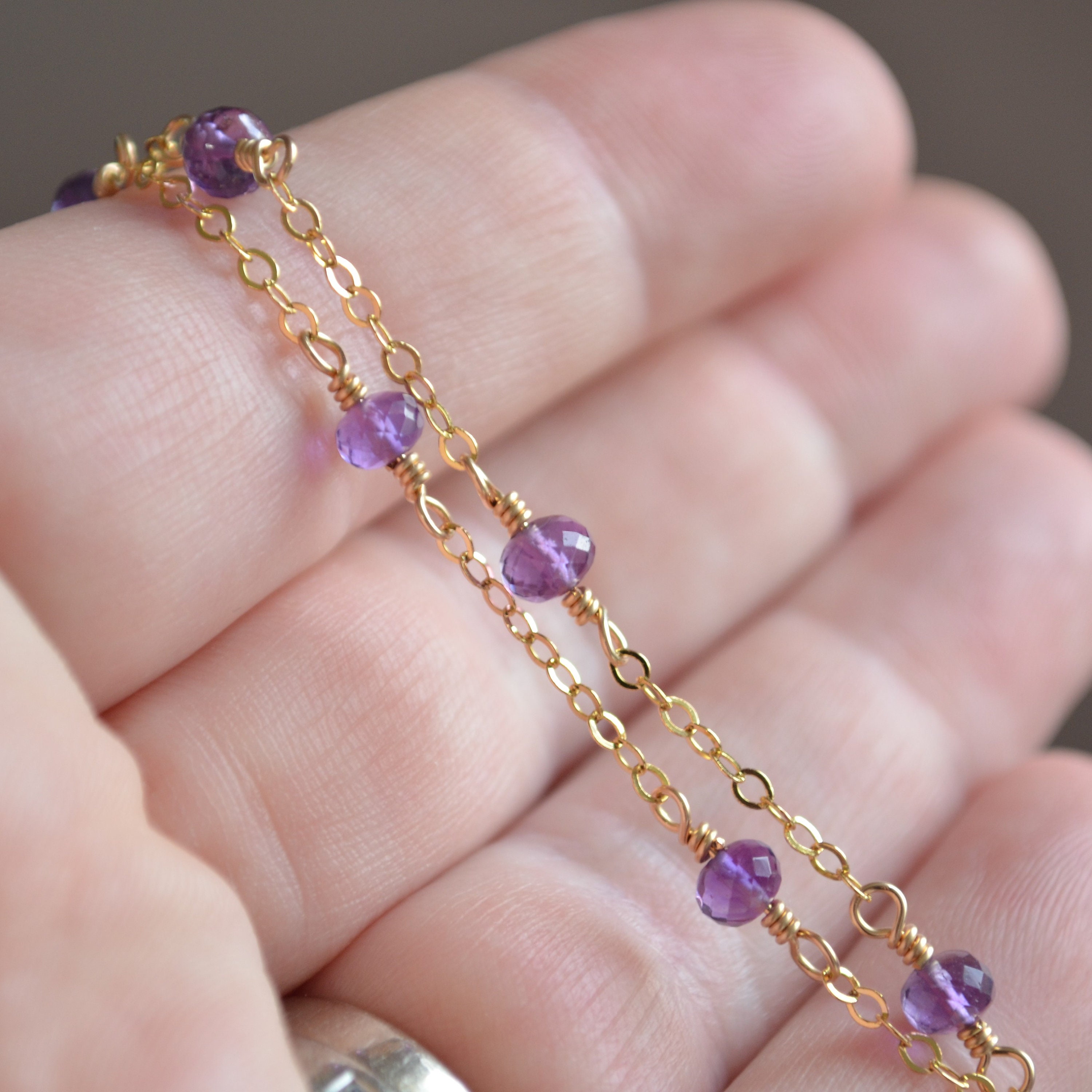 Real Amethyst Anklet Gold Chain Double Strand Ankle | Etsy