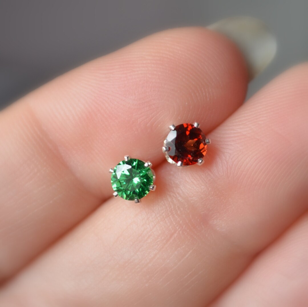 Mismatched Stud Earrings, Christmas Jewelry, Genuine Garnet Gemstone ...