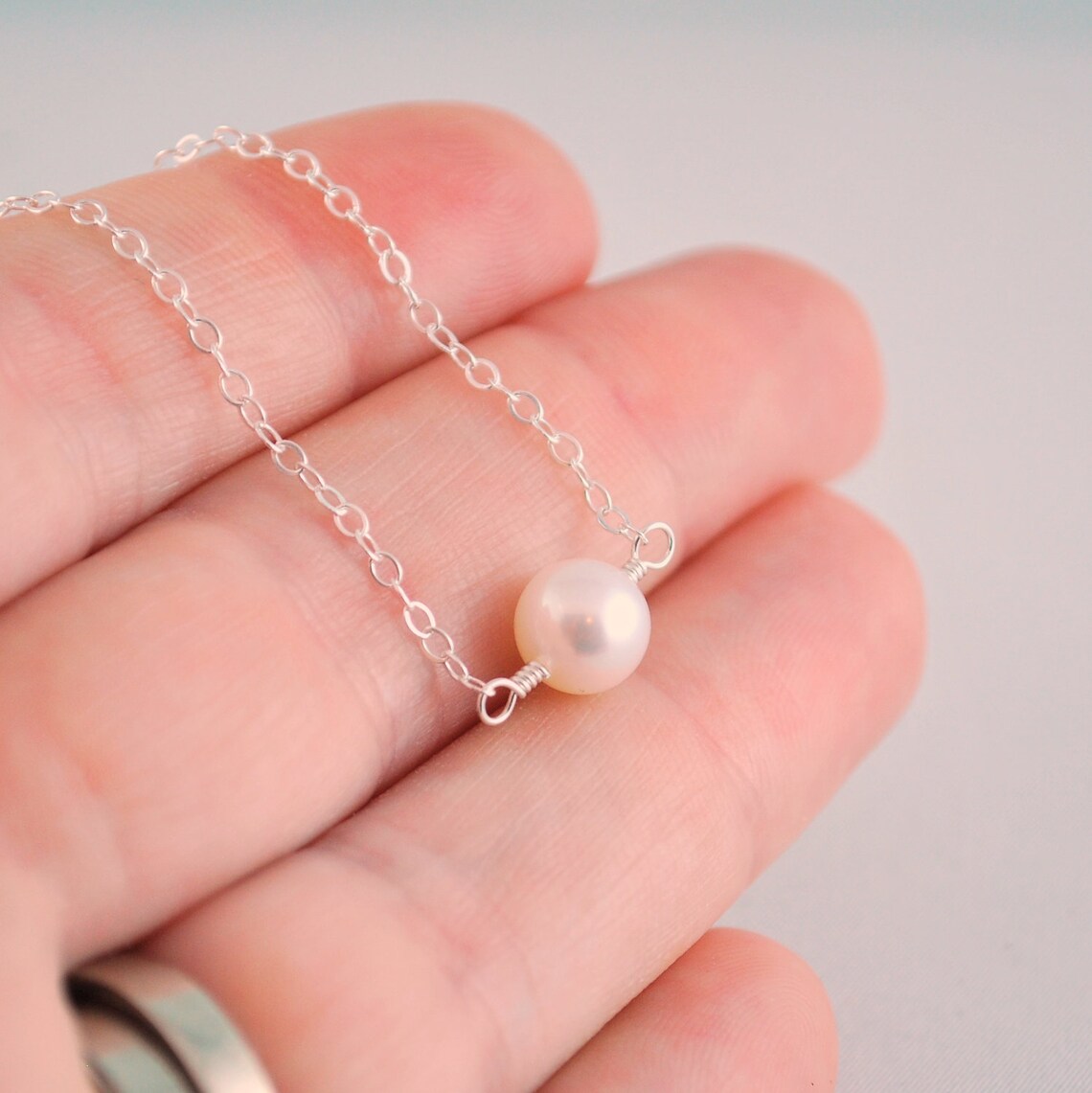 Freshwater Pearl Choker Necklace Floating White Single Etsy