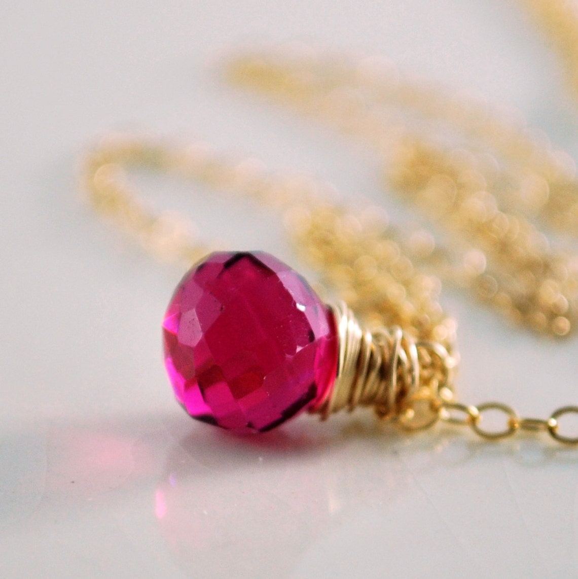 Simple Hot Pink Gemstone Necklace Semiprecious Fuchsia Quartz - Etsy