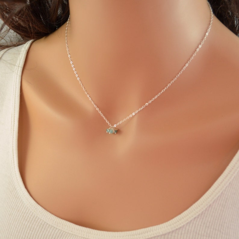 Sterling Silver Necklace Apatite Gemstone Aqua Blue Stone | Etsy