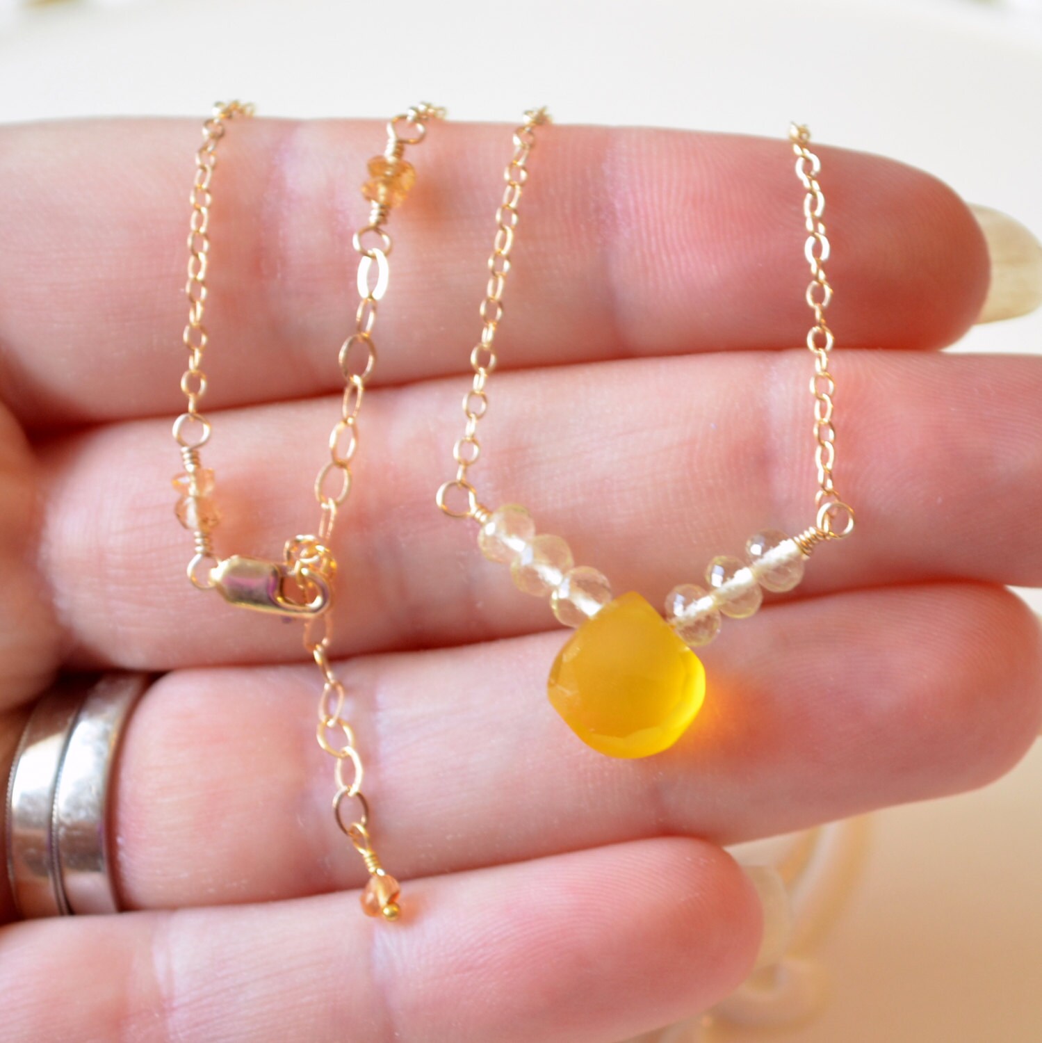 Bright Yellow Necklace Chalcedony Gemstone Lemon Quartz | Etsy