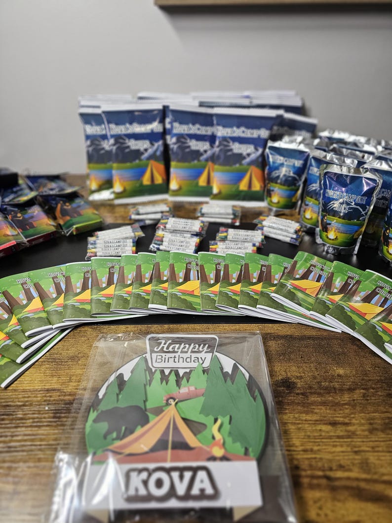 Birthday Party Favor Set – Camp Out Theme | Includes Chip Bags, Crayon ...