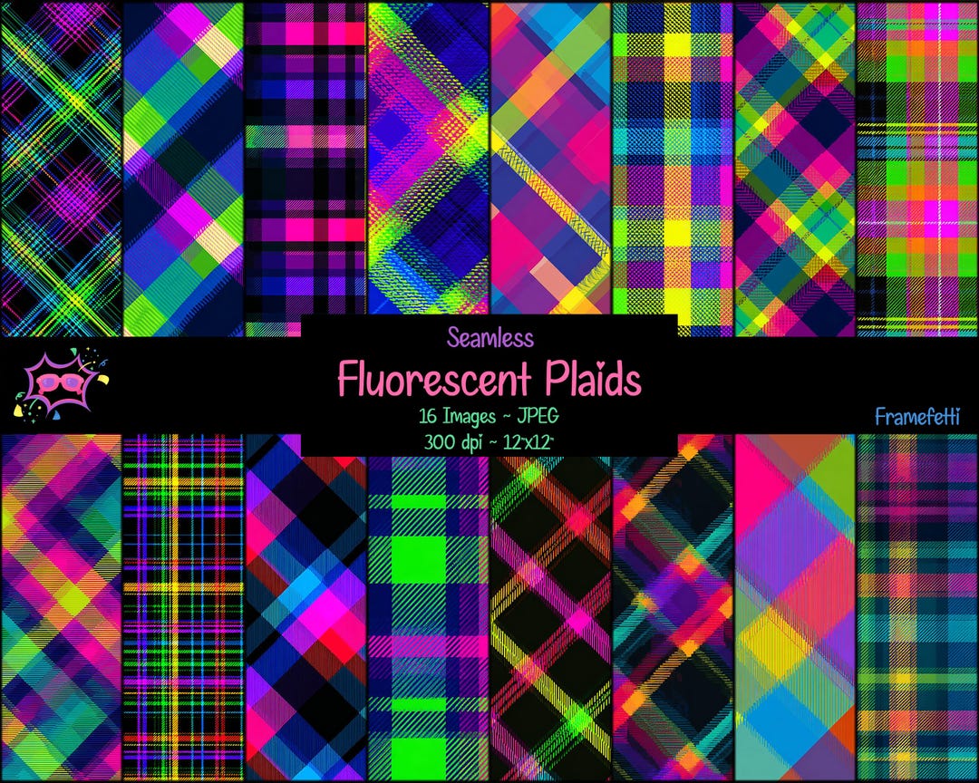Fluorescent Plaid Seamless Digital Paper - Etsy