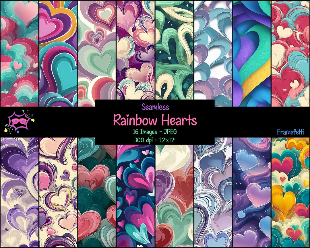 Rainbow Hearts ~ Seamless Digital Paper - Etsy