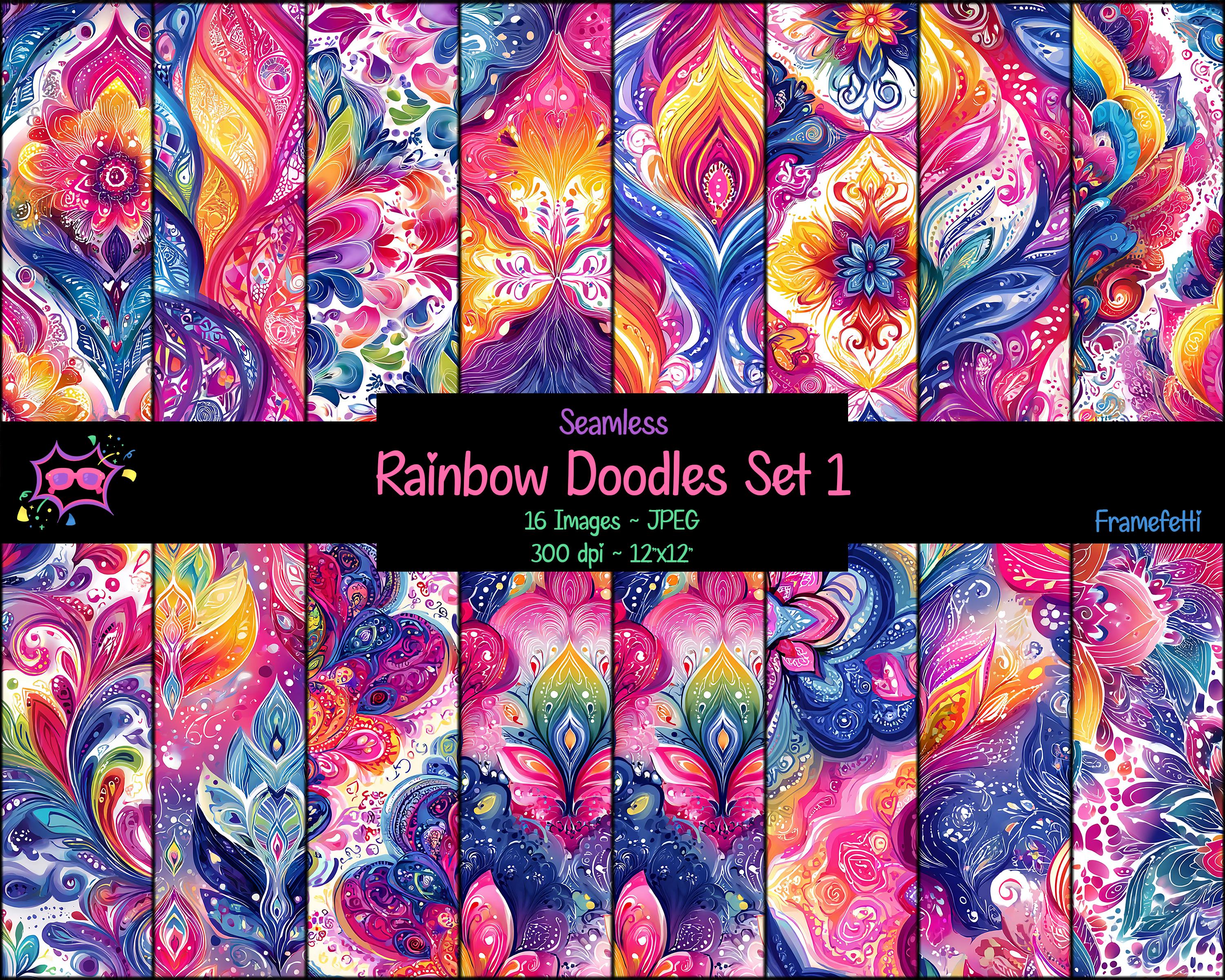Rainbow Doodles Set 1 Seamless Digital Paper - Etsy