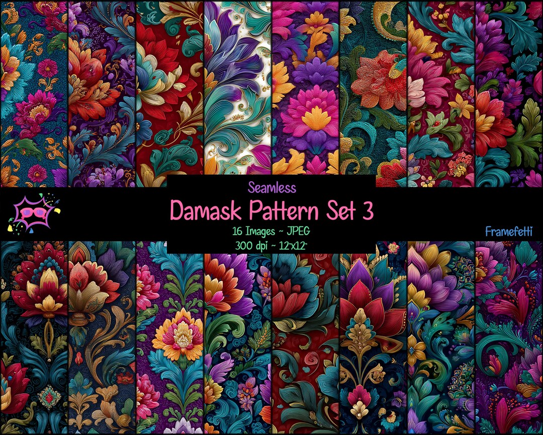 Damask Set 3 Seamless Digital Paper - Etsy