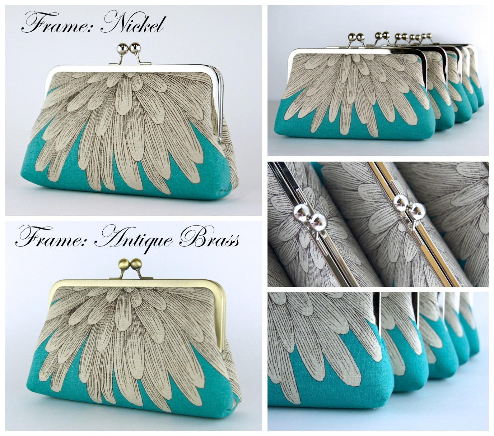 Chrysanthemum Clutch on Turquoise (choose Your Color) With Silk Lining ...