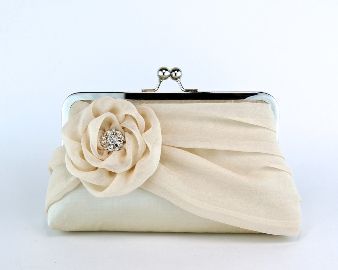 Champagne Silk Bridal Clutch: Wedding Purse With Rose Detail - Etsy